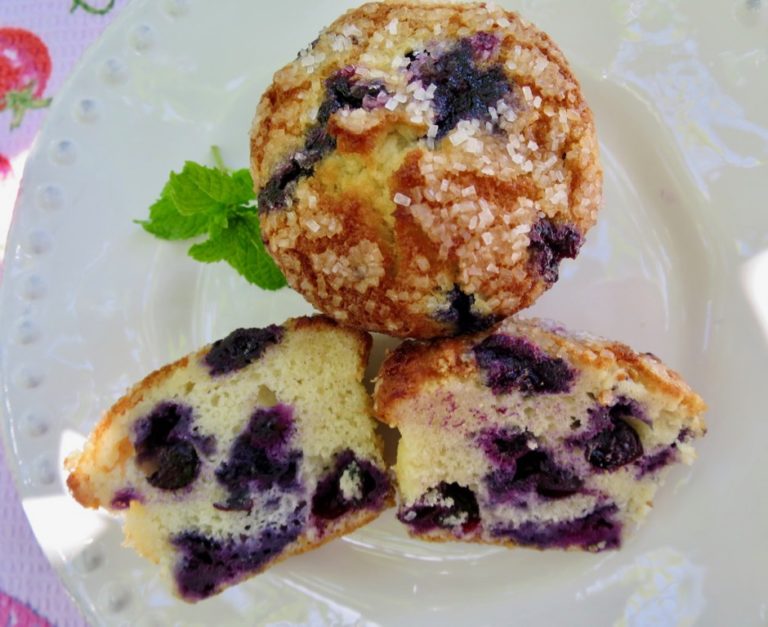 Crisp Sugar Topped Blueberry Muffins - My Lilikoi Kitchen